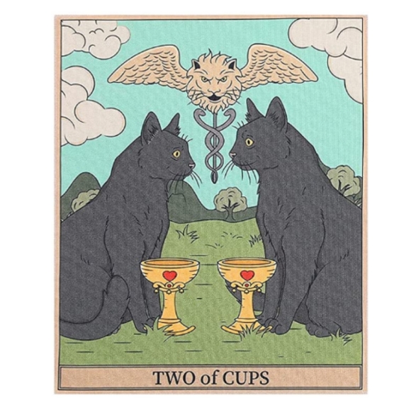 Wall Decor | Black Cat Tapestry Tarot Cards Wall Art Two Of Cups Kitty ...